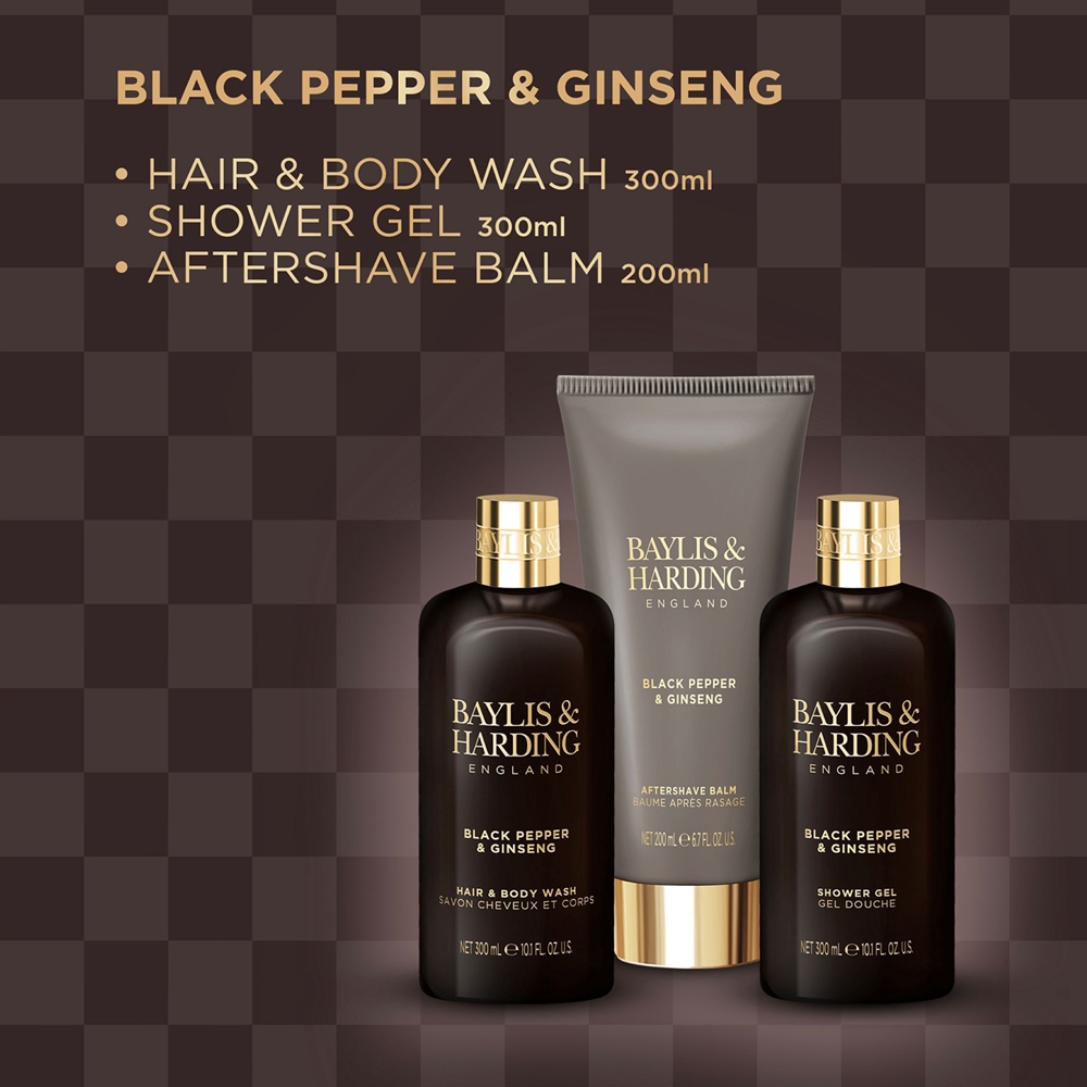 Baylis & Harding Black Pepper & Ginseng gift set for face, body and ...