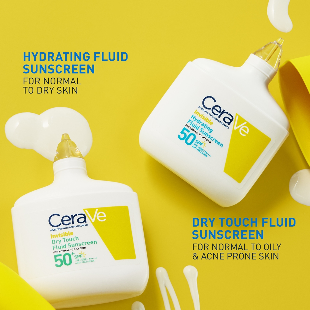 CeraVe Invisible Hydrating Fluid Sunscreen SPF 50 Protective Fluid with ...