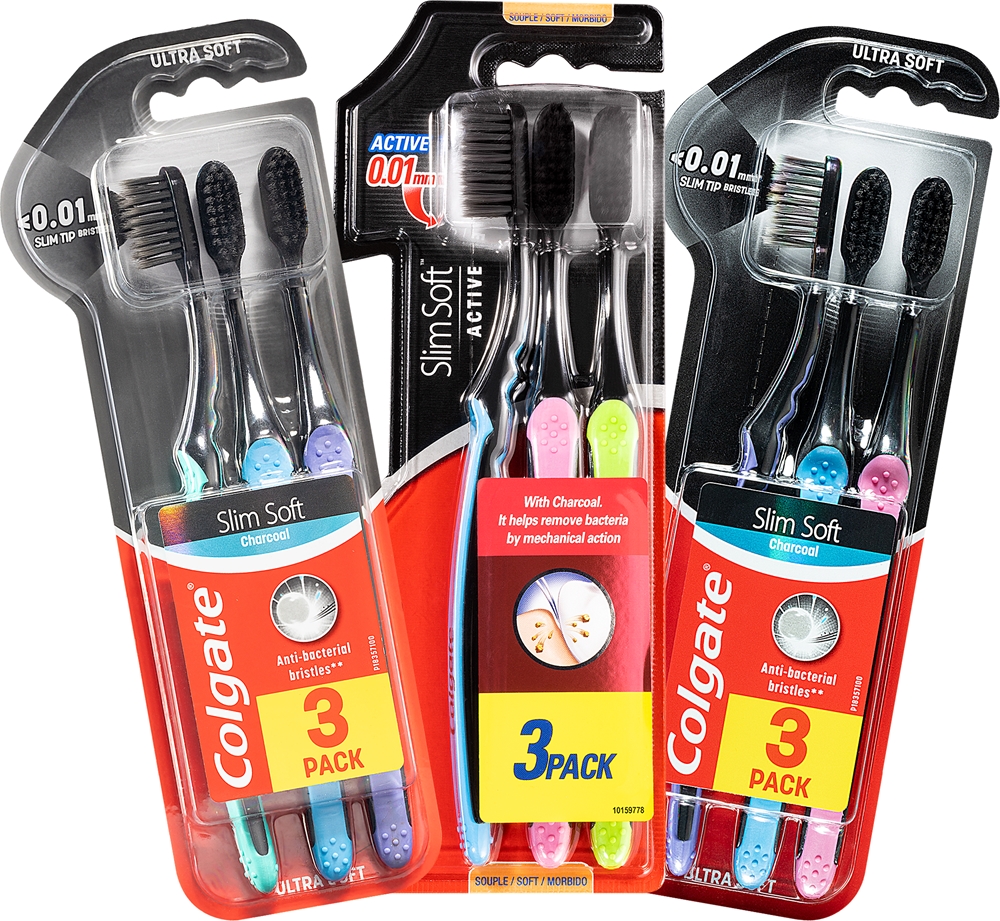Colgate Slim Soft Active toothbrushes with activated charcoal - soft ...