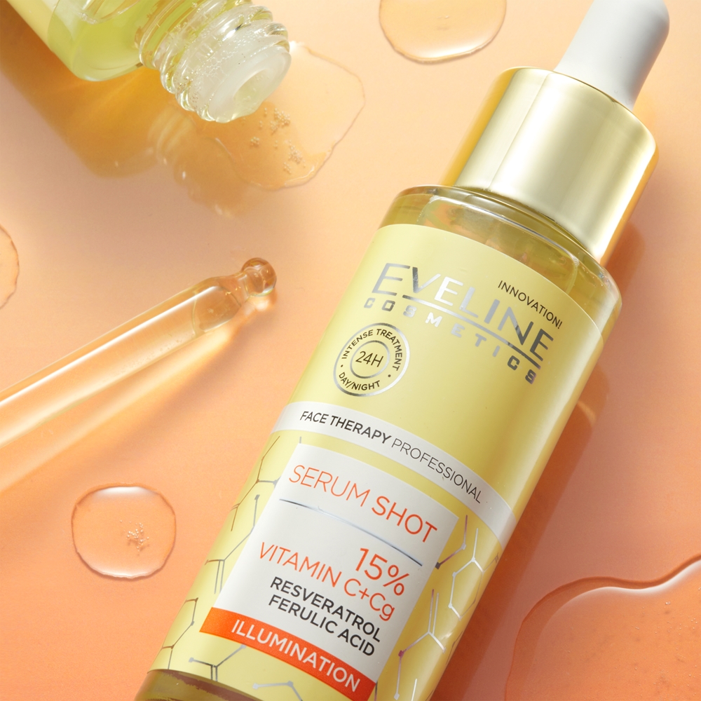Eveline Cosmetics Serum Shot 15% Vitamin C+Cg Aufhellendes Anti-Falten-Serum mit Vitamin C