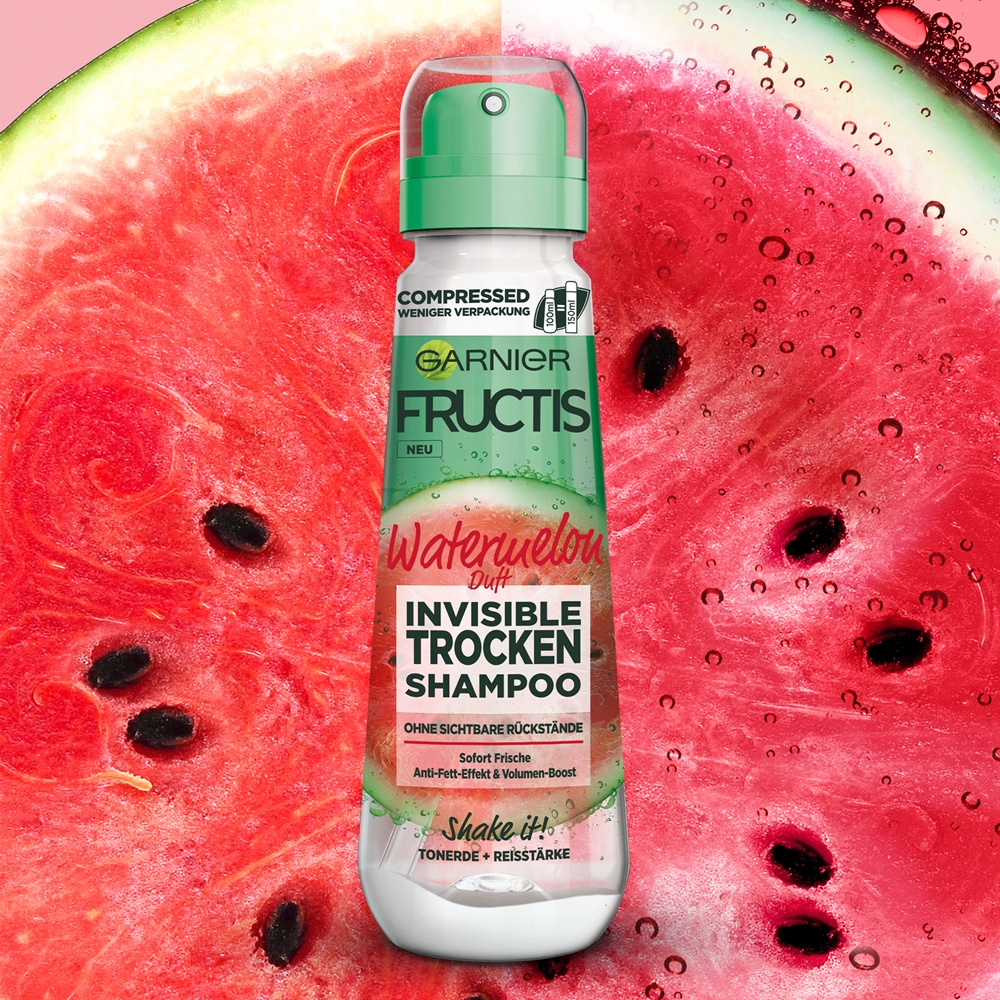 Garnier Fructis Watermelon dry shampoo with a fresh fruity aroma ...