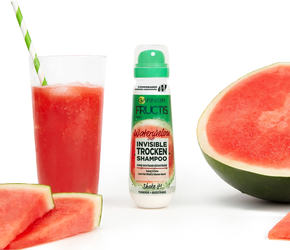Garnier Fructis Watermelon dry shampoo with a fresh fruity aroma ...