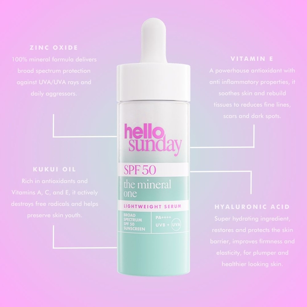 hello sunday the mineral one lightweight serum drops Light Serum SPF 50 ...