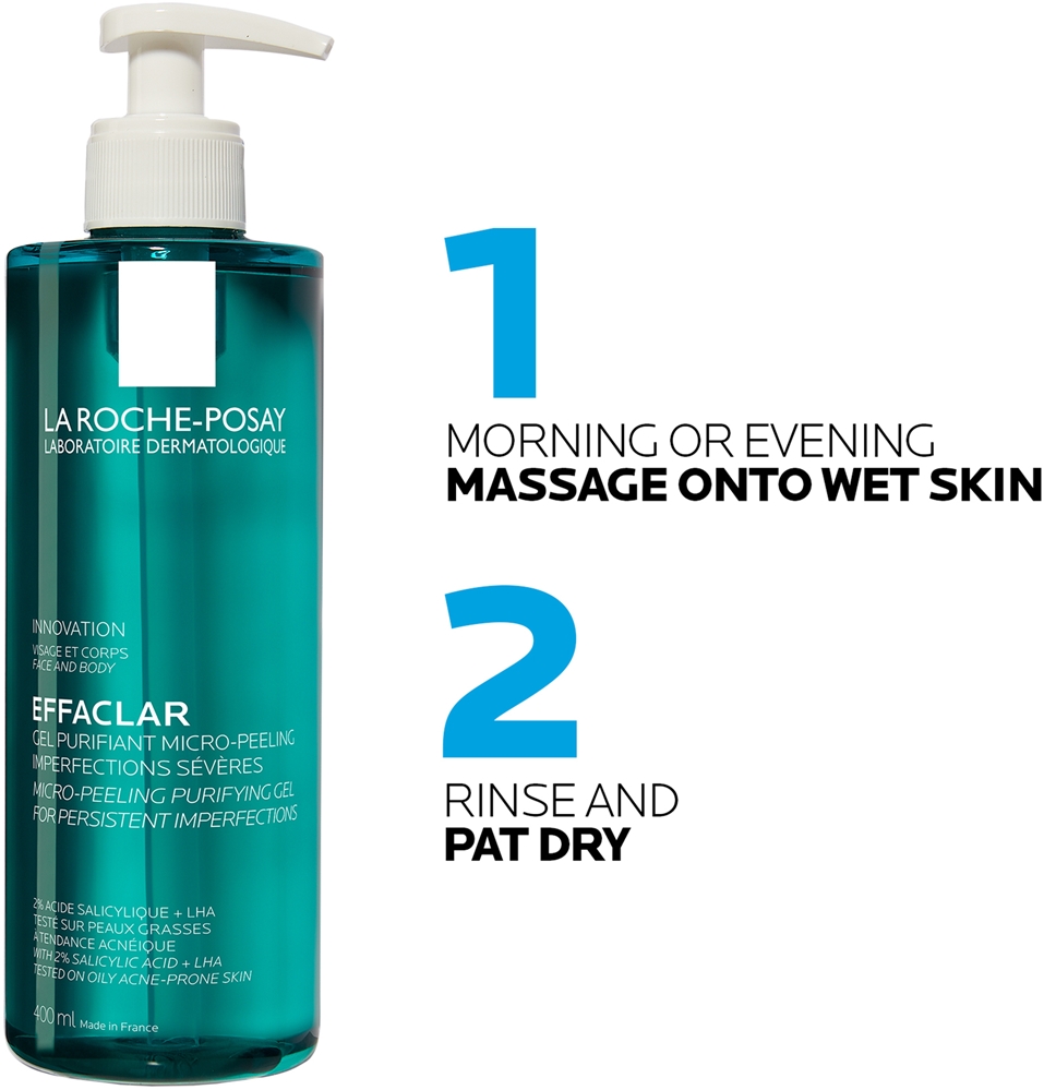 La Roche-Posay Effaclar gel exfoliant purifiant pour peaux grasses et à ...