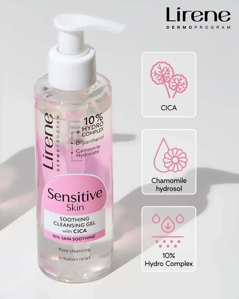 Lirene Sensitive skin мицеларен гел за чувствителна кожа на лицето ...