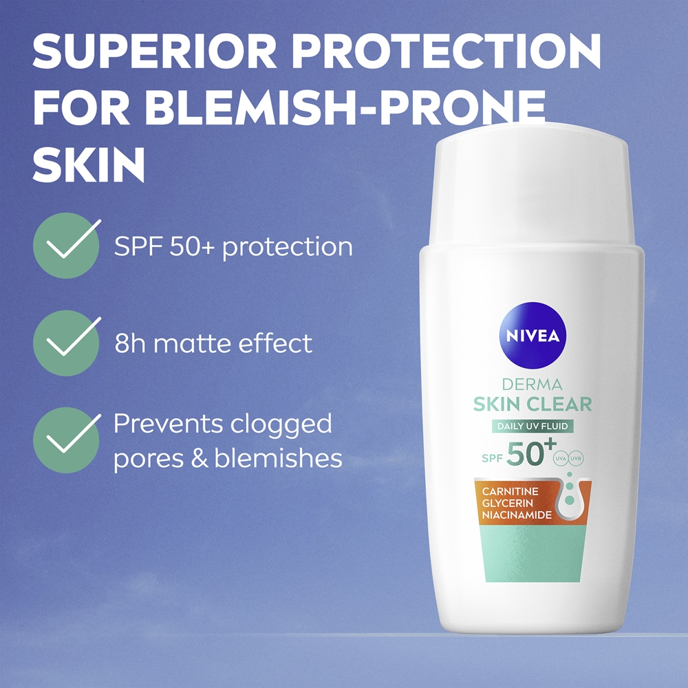 NIVEA Derma Skin Clear kevyt suojafluidi SPF 50+ | notino.fi