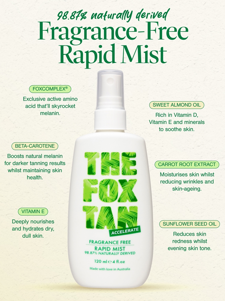 The Fox Tan Fragrance Free Mist Body Spray to accelerate tanning ...