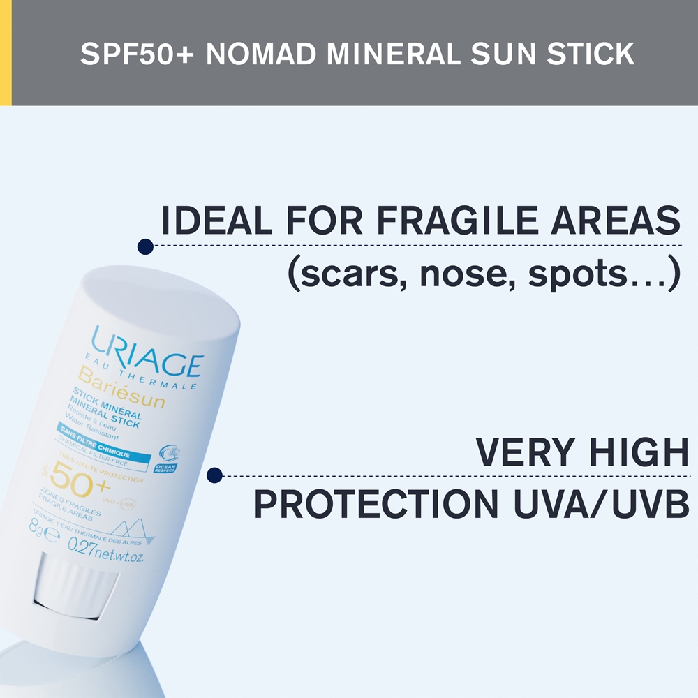 Uriage Bariésun Mineral Stick SPF 50+ минерална защитна пръчица за чувствителни места SPF 50 ...