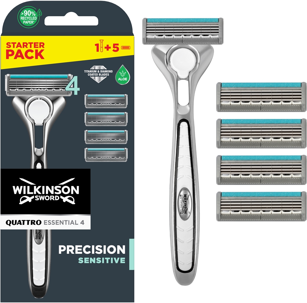Wilkinson Sword Quattro Titanium Sensitive Razor + Replacement Heads 4 ...