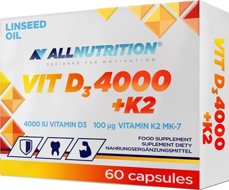 Allnutrition Vit D3 4000 + K2 60 Kapseln für eine normale Funktion des Immunsystems, gesunde ...