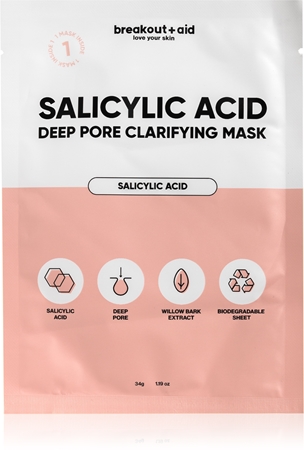 breakout + aid Salicylic Acid Deep Pore Clarifying Mask sheet mask with ...