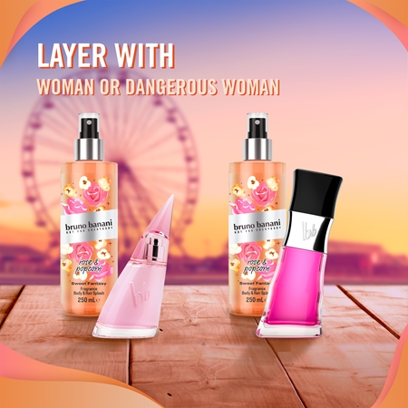 Bruno Banani Sweet Fantasy Rose & Popcorn scented body spray for body ...