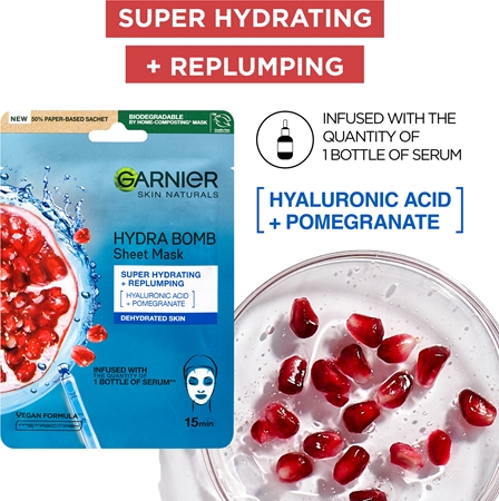 Garnier Hydra Bomb moisturising face sheet mask with hyaluronic acid ...