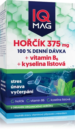 IQ Mag Hořčík 375mg + B6 + kyselina listová kapsle pro podporu normální ...