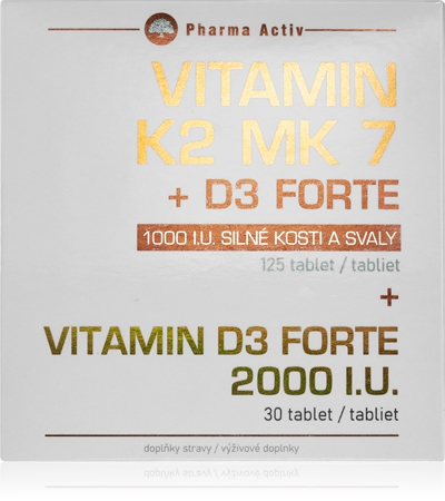 Pharma Activ Vitamin K2 MK7+D3 Forte tbl.125 + Vitamin D3 Forte 2000 I.U. tbl.30 sada pre zdravé ...