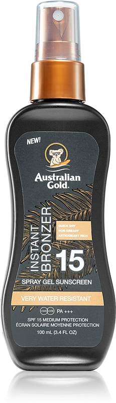 Australian Gold Instant Bronzer protective sunscreen spray with bronzer ...