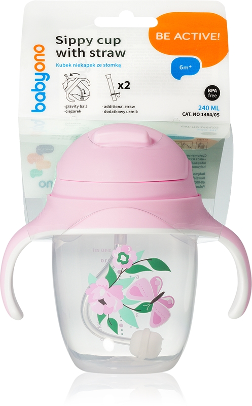 BabyOno Be Active Sippy Cup with Weighted Straw træningskop med sugerør ...