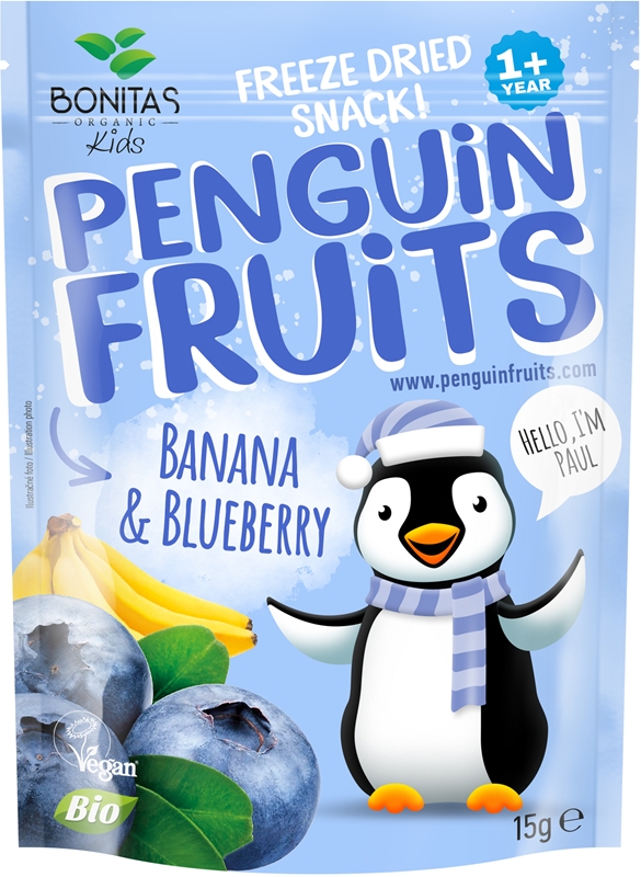 Bonitas Penguin Fruits Banana & Blueberry mrazom sušené ovocie v BIO ...