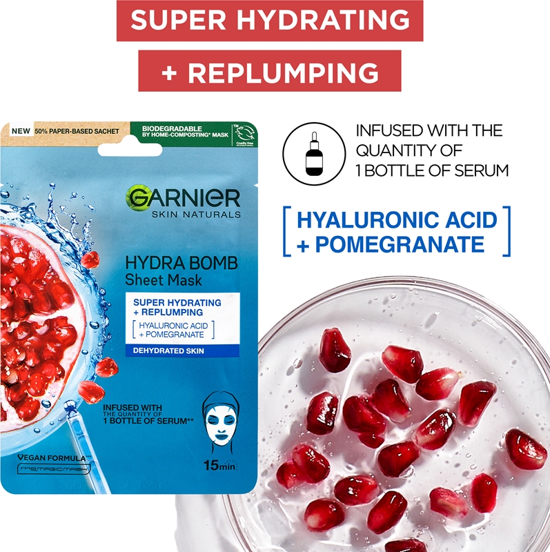 Garnier Skin Naturals Moisture+Aqua Bomb moisturising face sheet mask ...