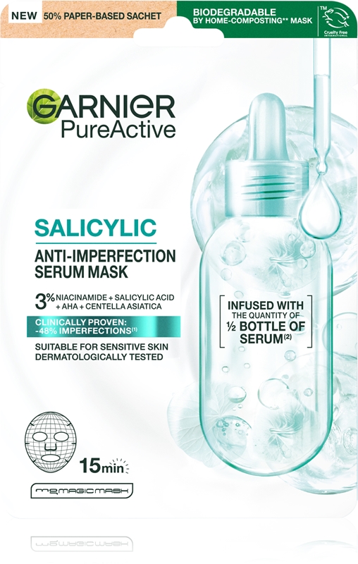 Garnier Pure Active Salicylic sheet mask to treat skin imperfections ...