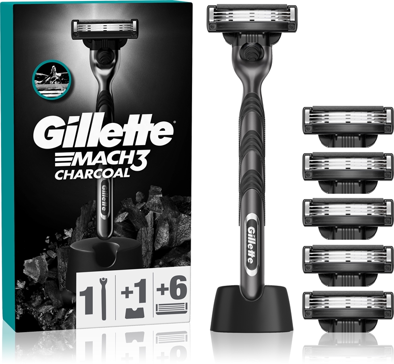 Gillette Mach3 Charcoal shaver with a stand + replacement blades ...