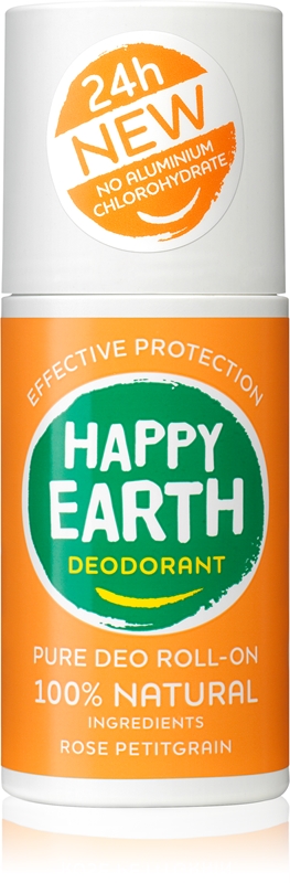 Happy Earth 100% Natural Deodorant Roll-On Rose Petitgrain roll-on ...