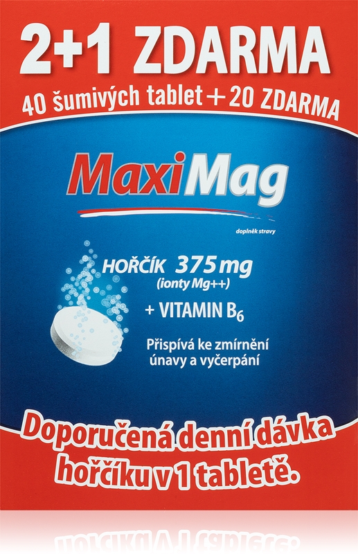 MaxiMag Hořčík+B6 FORTE 375 mg šumivé tablety pro podporu snížení míry ...