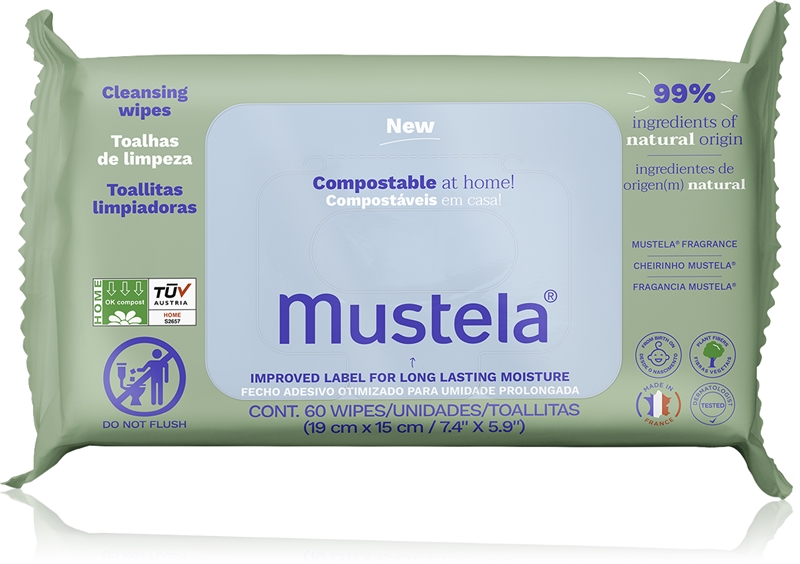 Mustela Compostable at Home Cleansing Wipes Cleansing Wipes with ...