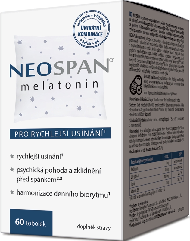 Neospan Melatonin doplněk stravy při potížích se spánkem a usínáním ...