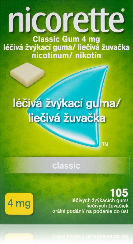 Nicorette Classic Gum 4 mg léčivá žvýkací guma při odvykání kouření ... Nicorette Classic Gum 4 mg léčivá žvýkací guma při odvykání kouření ...
