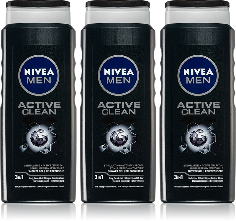 NIVEA MEN Active Clean shower gel for men economy pack 3 x 500 ml ...