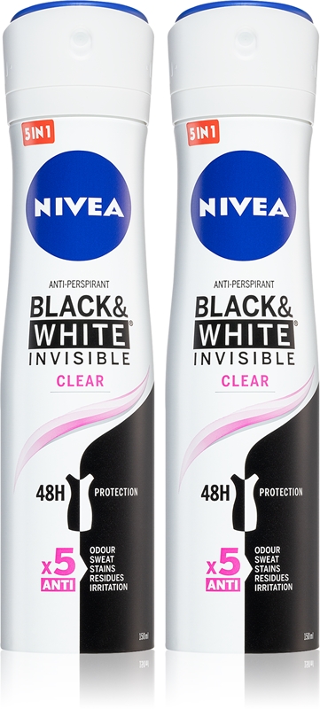 Nivea Black & White Invisible Clear antiperspirant spray 2 x 150 ml ...