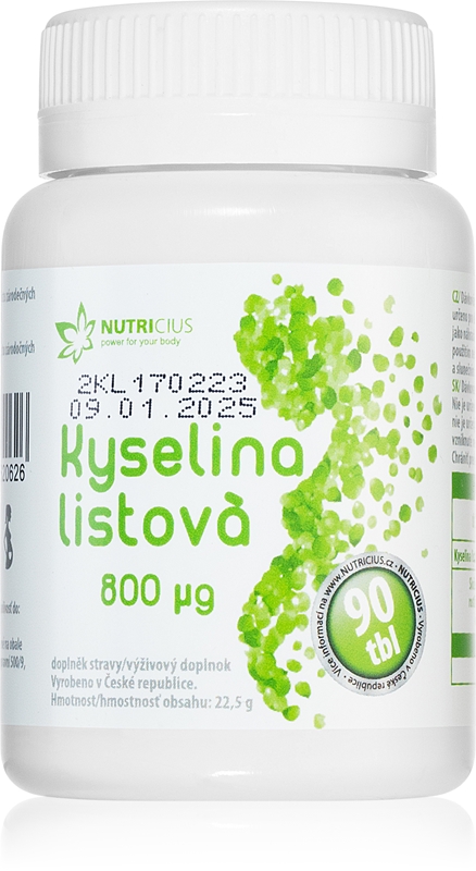 Nutricius Kyselina listová 800 μg tablety pro normální činnost nervové ...