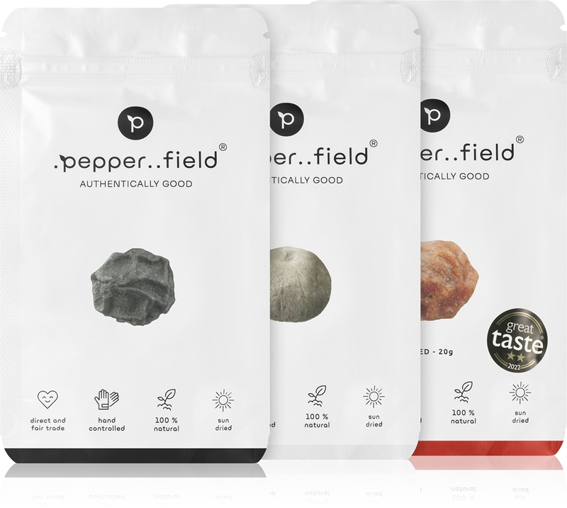 .pepper..field Kampotský pepř černý, červený a bílý dárková sada ...