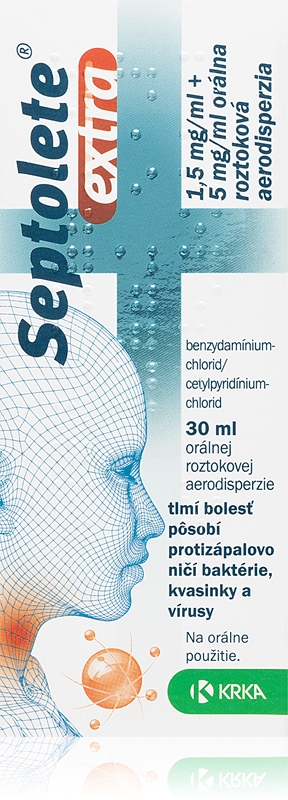 Septolete Septolete Extra 1,5mg+5mg orálna aerodisperzia na úľavu od ...