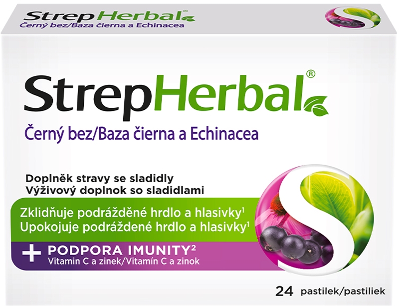 StrepHerbal Černý bez & echinacea lisované pastilky pro zklidnění ...