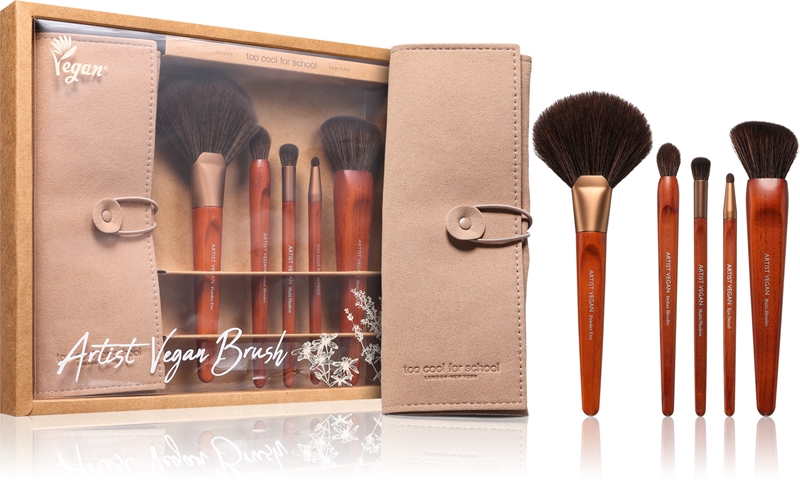 Too Cool For School Artist Vegan Brush Set Make-up Brush Set with Pouch ...