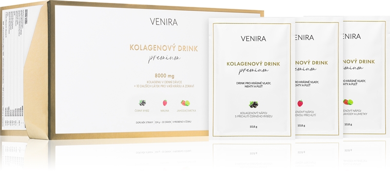 Venira PREMIUM kolagenový drink - mix 3 příchutí (jahoda-limetka, černý ...
