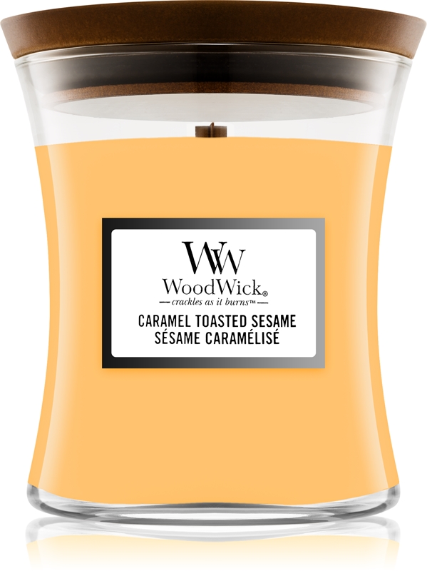 Woodwick Caramel Toasted Sesame candela profumata con stoppino in legno ...