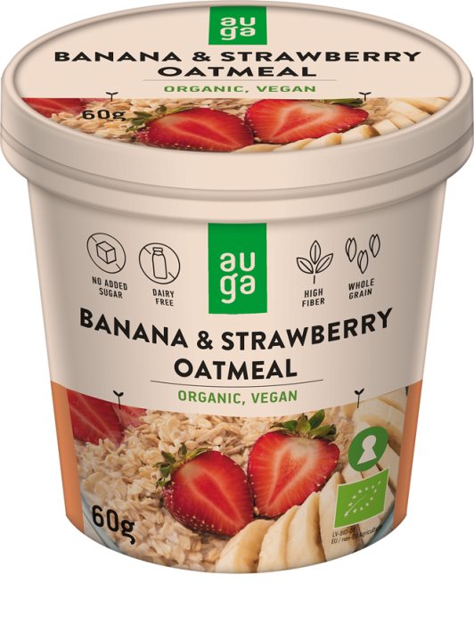 Auga Banana & Strawberry Oatmeal BIO celozrnná ovesná kaše v BIO ...