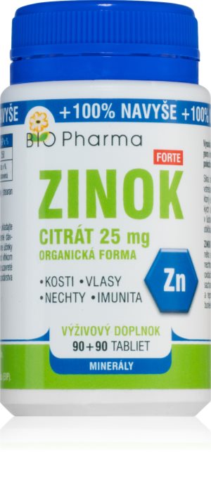 Bio Pharma Zinok 25mg citrát Forte tablety pre vlasy, nechty a pokožku ...