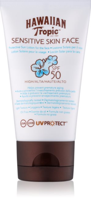 Hawaiian Tropic Sensitive Skin Face leite solar facial SPF 50 | notino.pt
