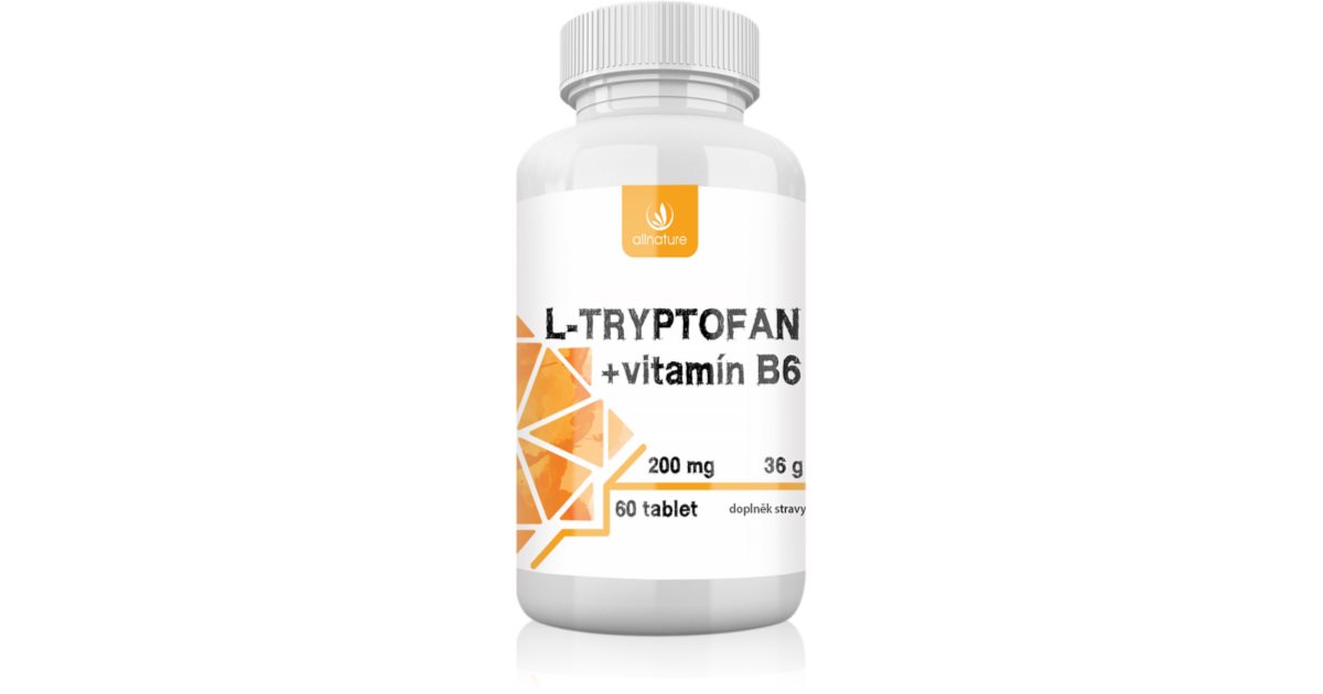 Allnature L-Tryptophan + vitamín B6 tablets for reduction of fatigue ...