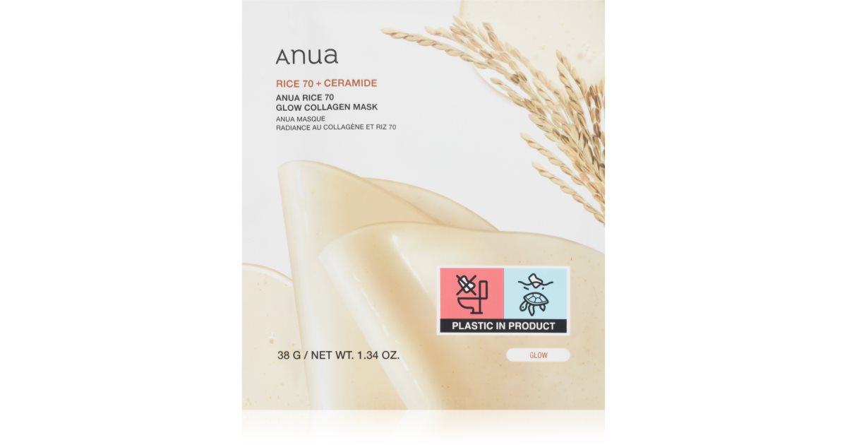 Anua Rice 70% + Ceramide Clow Collagen Mask brightening face mask with ...