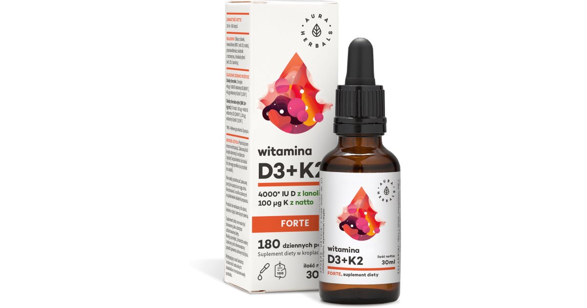 Aura Herbals Witamina D3 4 000 IU + K2 FORTE drops for normal ...