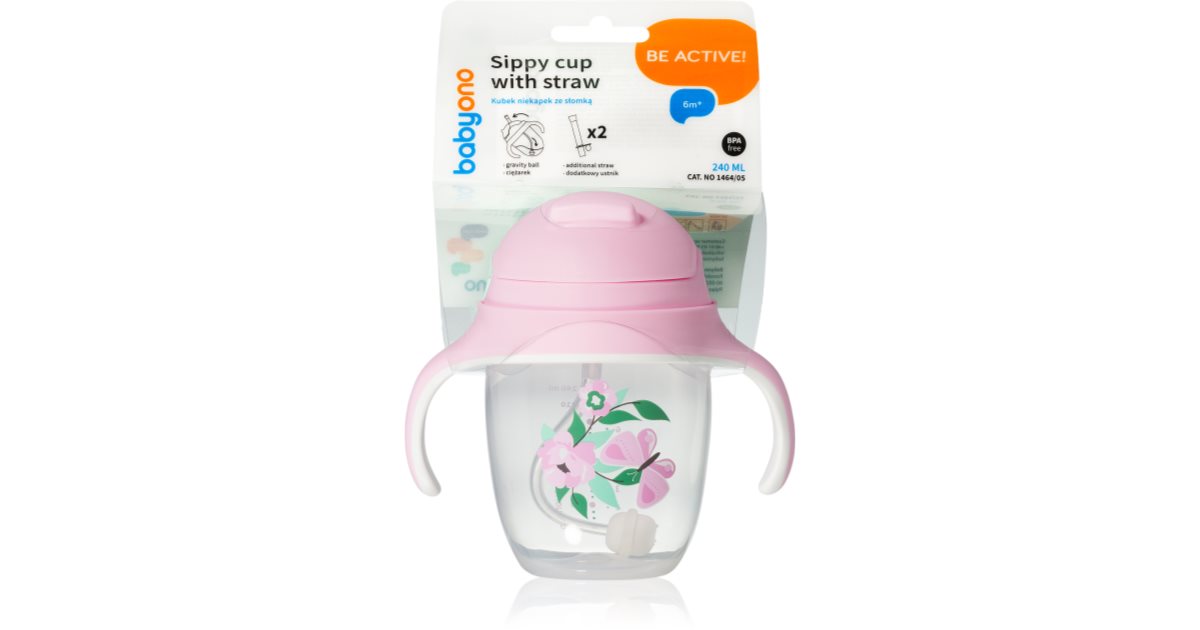BabyOno Be Active Sippy Cup with Weighted Straw træningskop med sugerør ...