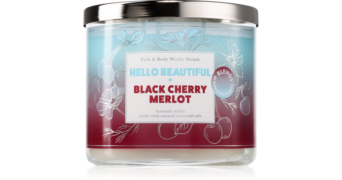 Bath & Body Works Hello Beautiful + Black Cherry Merlot vela perfumada ...