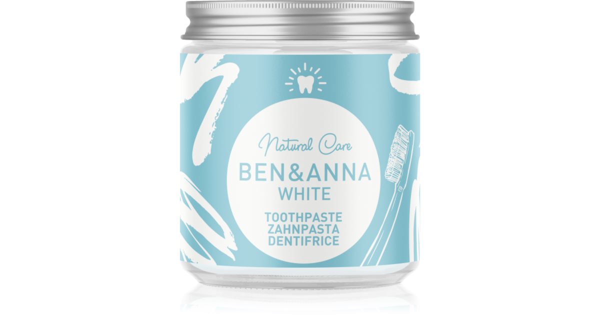 BEN&ANNA Natural Toothpaste White toothpaste in a glass container with ...