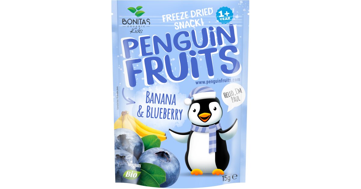 Bonitas Penguin Fruits Banana & Blueberry mrazom sušené ovocie v BIO ...