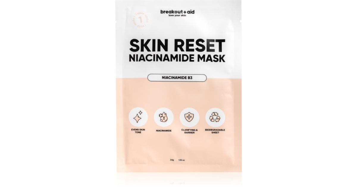 breakout + aid Skin Reset Niacinamide Mask Sheet Mask with niacinamide ...